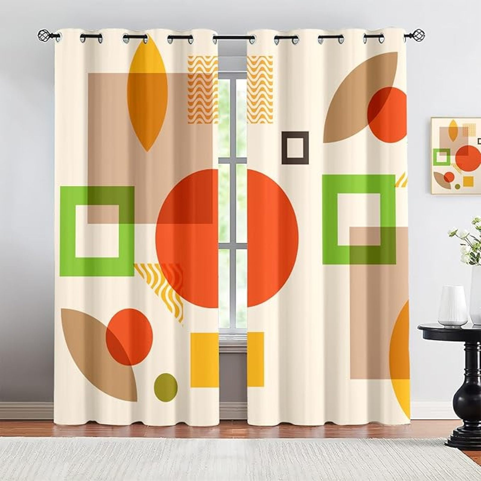Abstract Medieval Geometry Blackout Curtains, Red Green Irregular ...