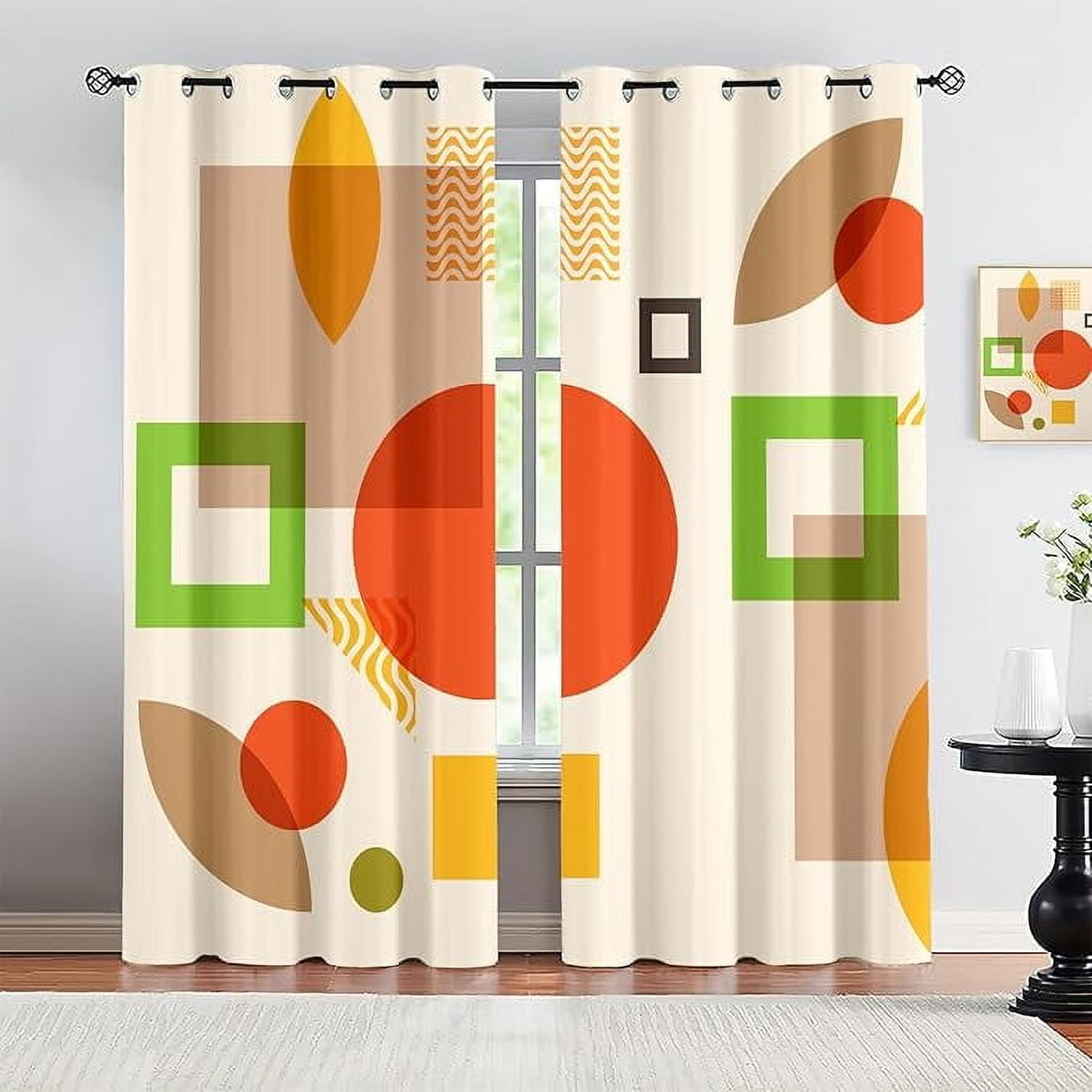 Abstract Medieval Geometry Blackout Curtains, Red Green Irregular ...