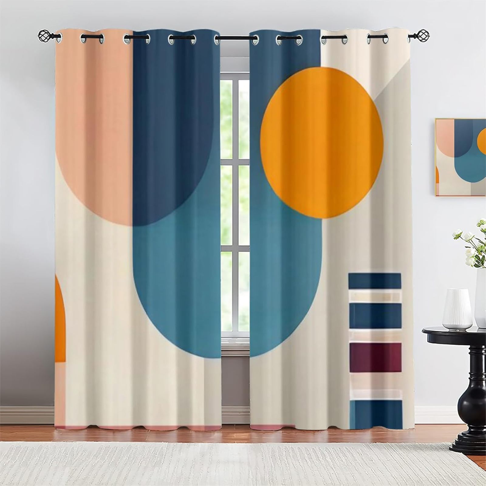 Abstract Medieval Geometry Blackout Window Curtain, Retro Geometric ...