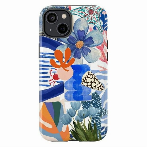Abstract Mediterranean Floral Phone Case, Blue Ocean Art Collage ...