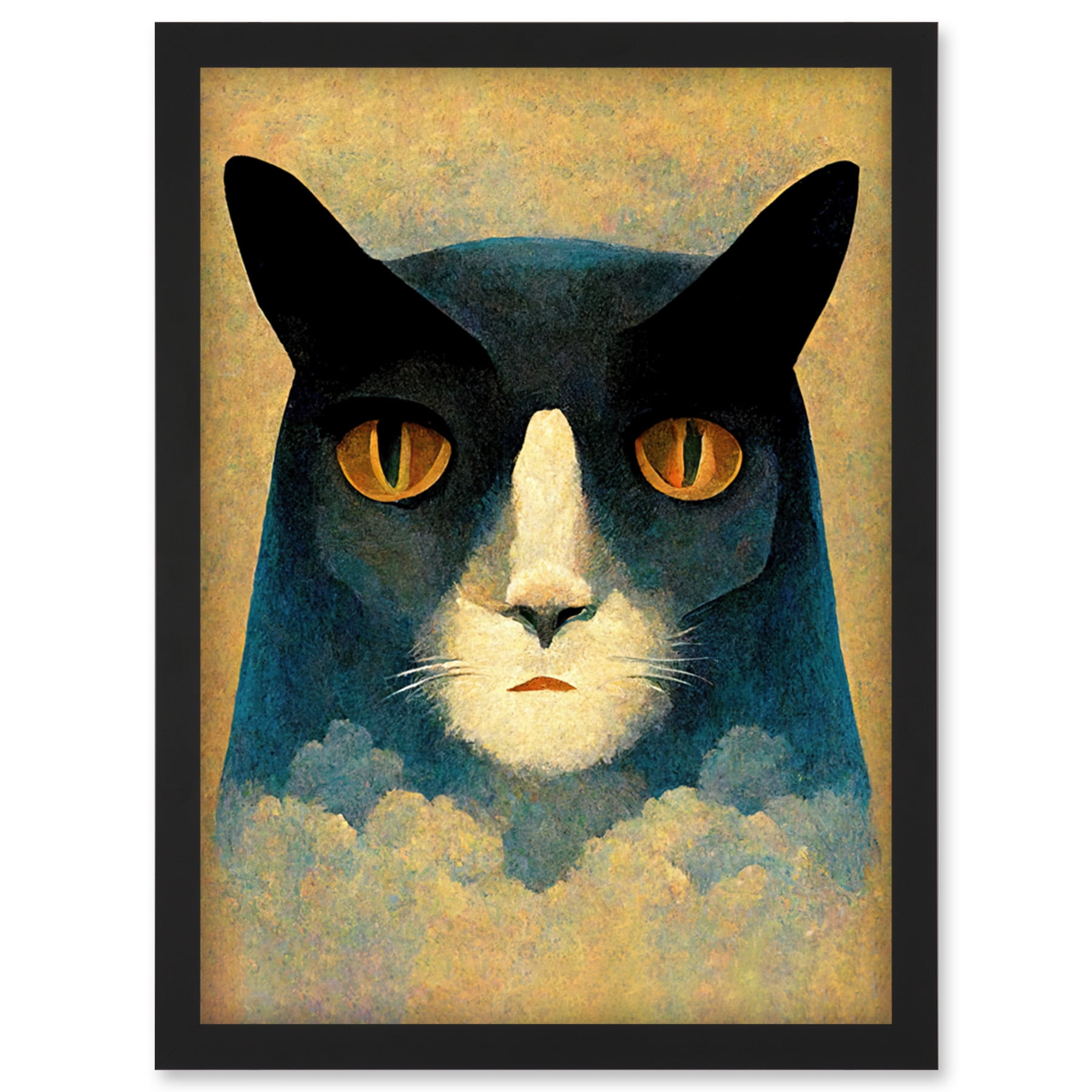 Abstract Melancholy Cat In Clouds Artwork Framed Wall Art Print A4 ...