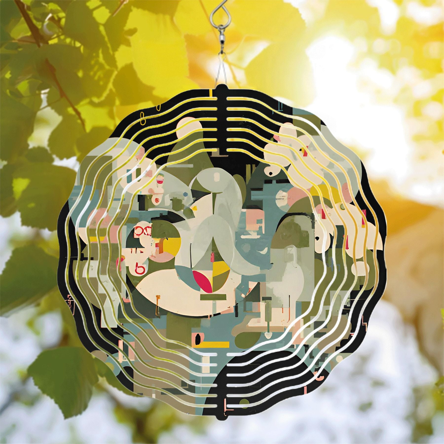 Abstract Metal Hanging Wind Spinners with Geometric Patterns ...