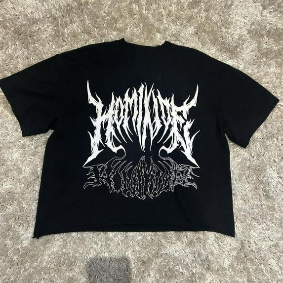 Abstract Metal Lettering Graphic Tee with Distorted Typography Design ...