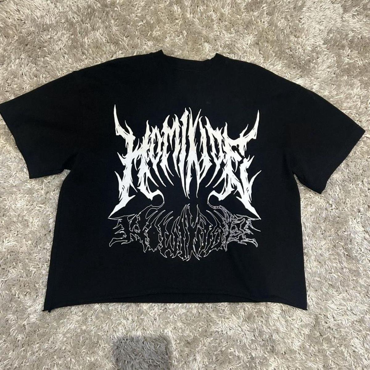 Abstract Metal Lettering Tee, Distorted Typography Artwork, Alternative Street Aesthetic ...