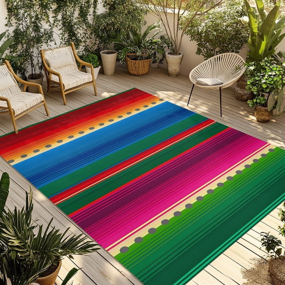 Abstract Mexican Stripes Outdoor Rug, Retro Countryside Decoration Non ...