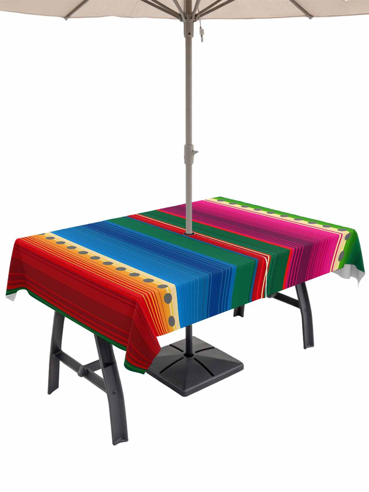 Abstract Mexican Stripes Rectangle Outdoor Tablecloth with Umbrella ...