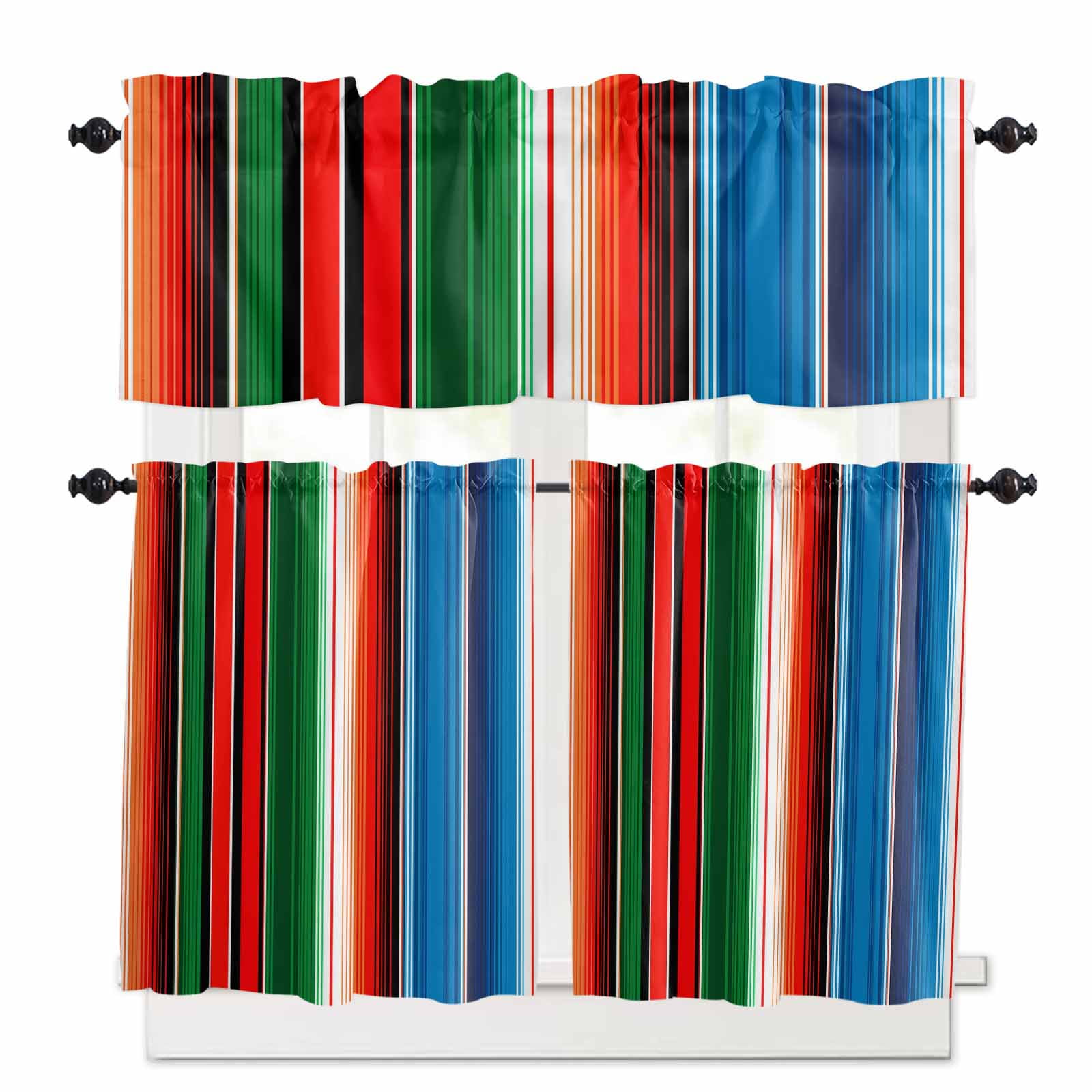 Abstract Mexican Stripes Window Curtains Valance Set of 3 Retro ...