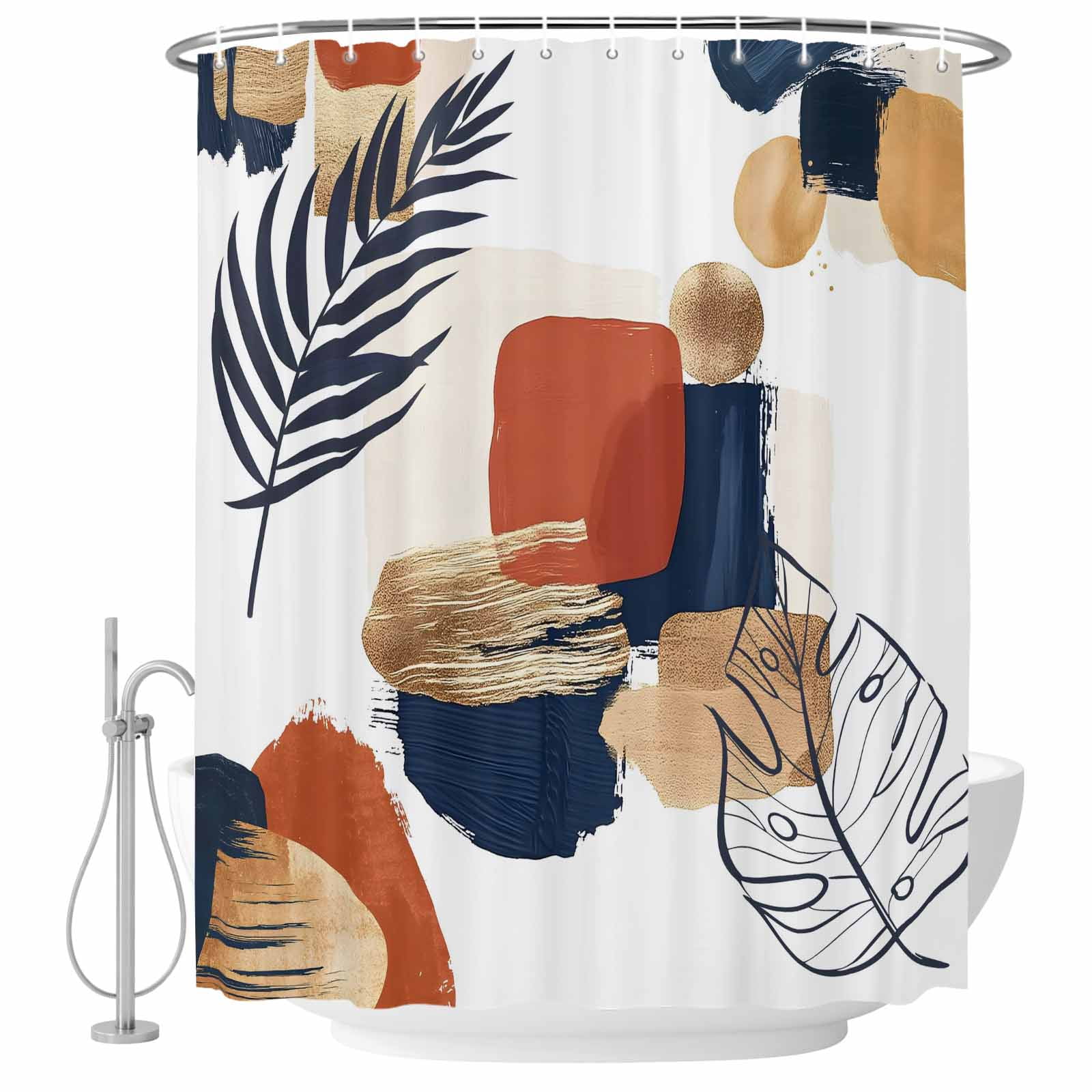Abstract Mid Century Bathroom Shower Curtains with Hooks, Vintage ...