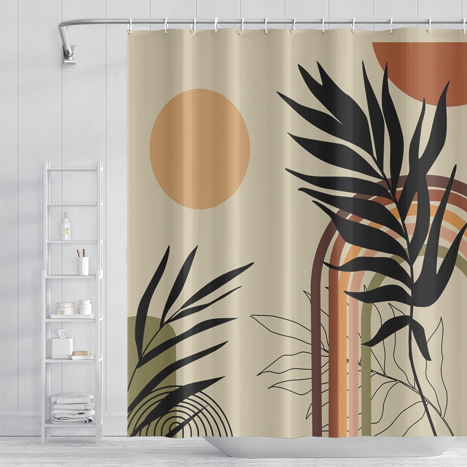 Abstract Mid Century Bohemian Bathroom Shower Curtain Eucalyptus Leaves ...
