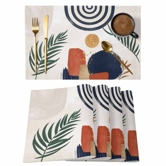 Abstract Mid Century Cotton Linen Placemats Set of 4, Vintage Geometric ...