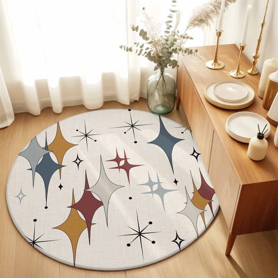 Abstract Mid Century Diamond Round Rug 3ft Modern Geometric Art Burlap ...