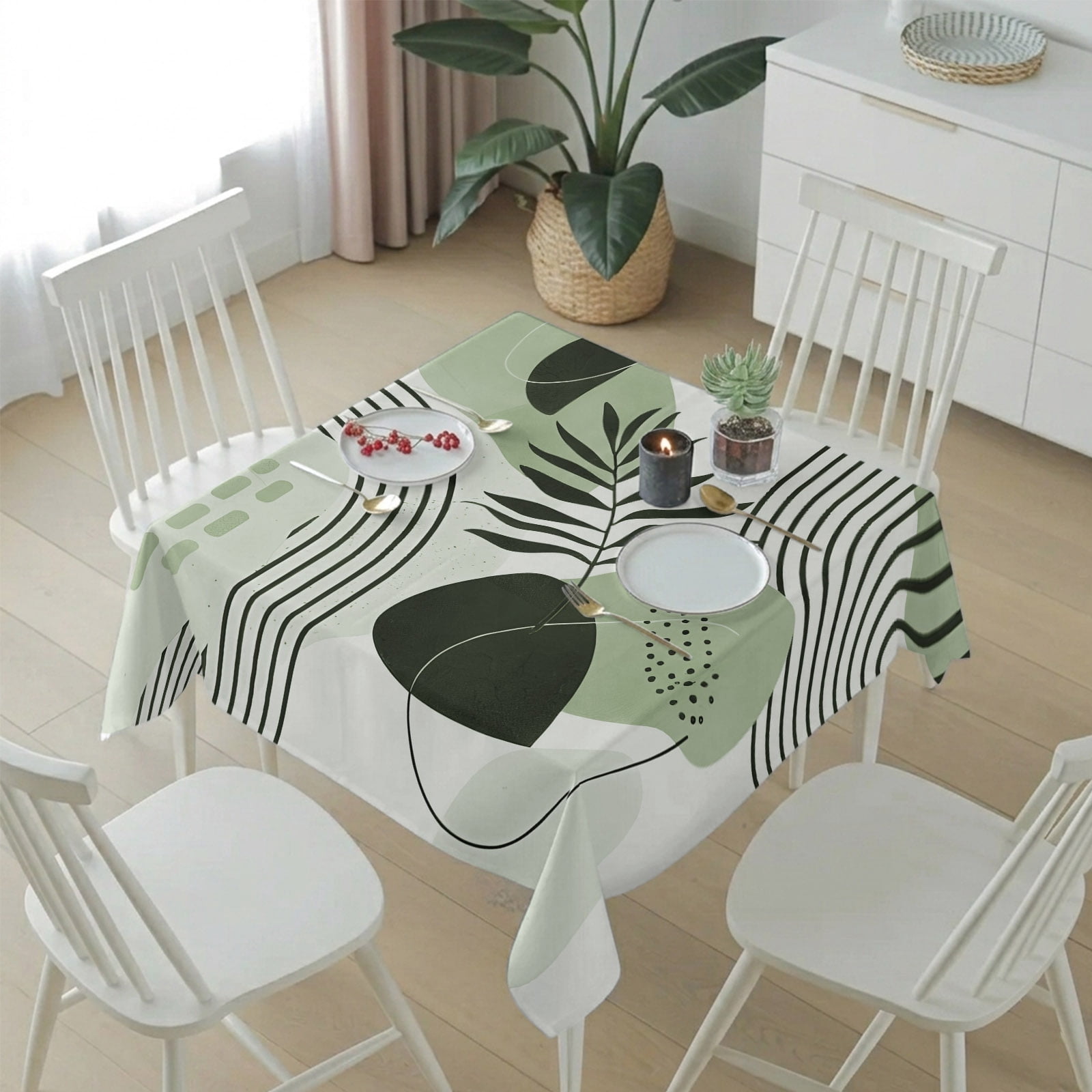 Abstract Mid Century Green Color Block Table Cloth 54x54in, Waterproof ...