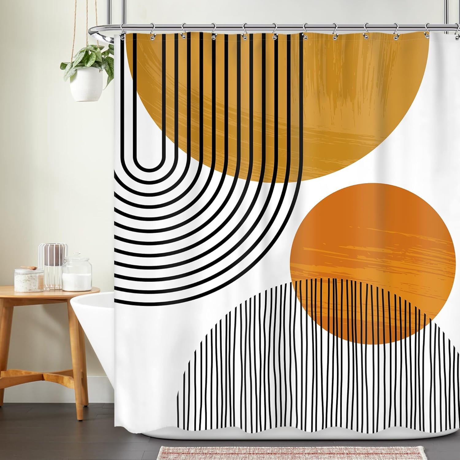 Abstract Mid Century Modern Shower Curtain 72Wx72L Inch Boho Geometric ...