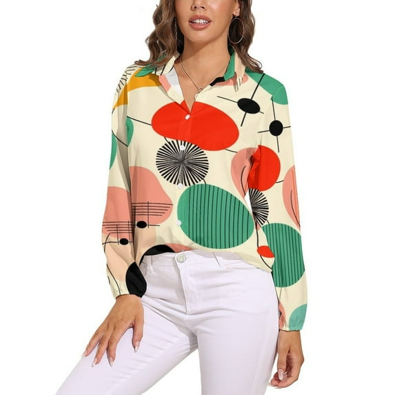 Abstract Mid Century Modern Women Long Sleeve Shirts Clothing Autumn ...