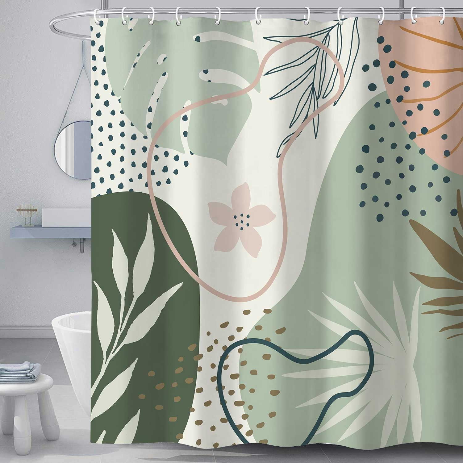 Abstract Mid Century Neutral Shower Curtain For Bathroom Boho Modern