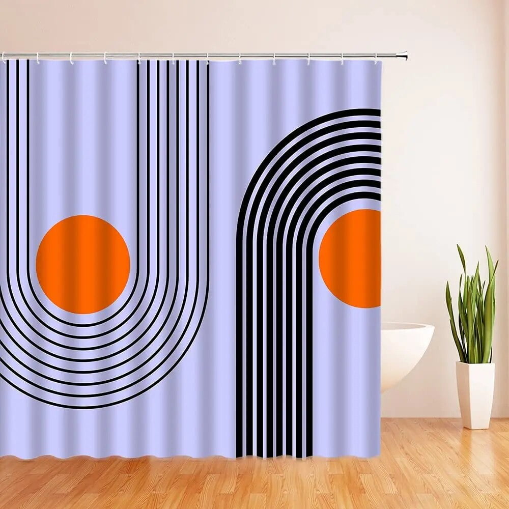 Abstract Mid Century Shower Curtain Arch Sun Moon Minimalist Geometric