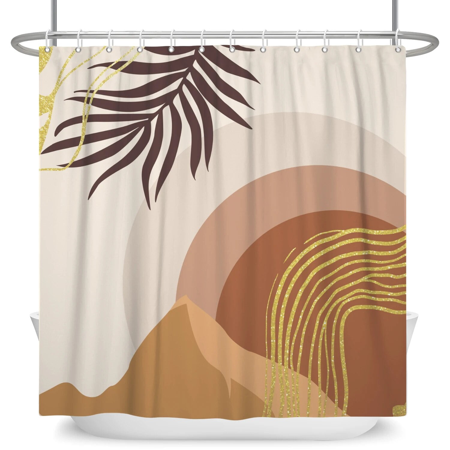Abstract Mid Century Shower Curtain Arch Sun Moon Minimalist Geometric
