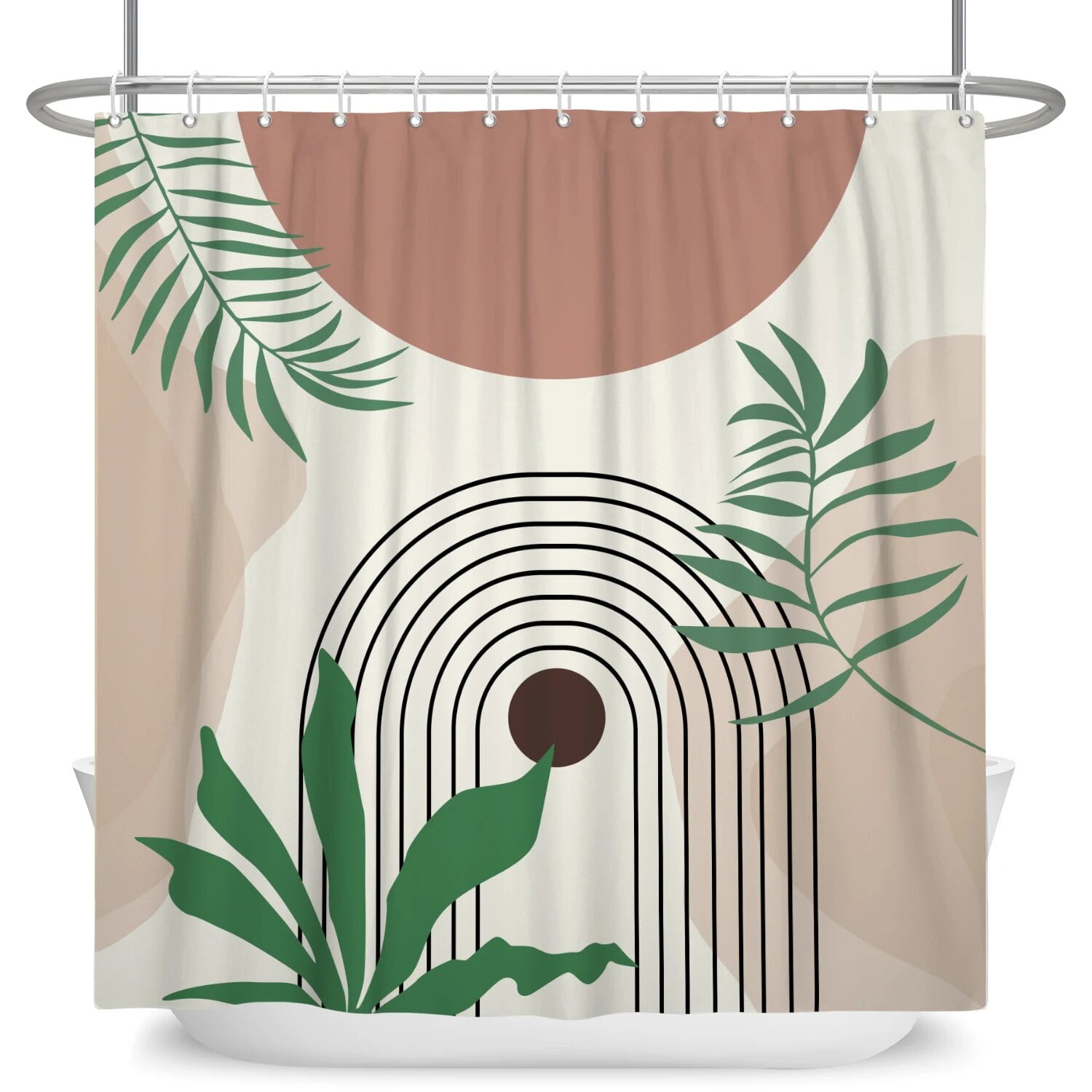 Abstract Mid Century Shower Curtain Arch Sun Moon Minimalist Geometric