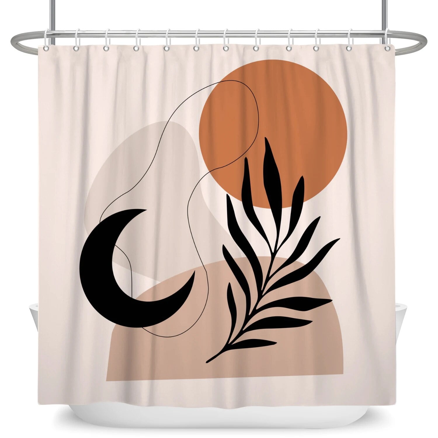 Abstract Mid Century Shower Curtain Arch Sun Moon Minimalist Geometric
