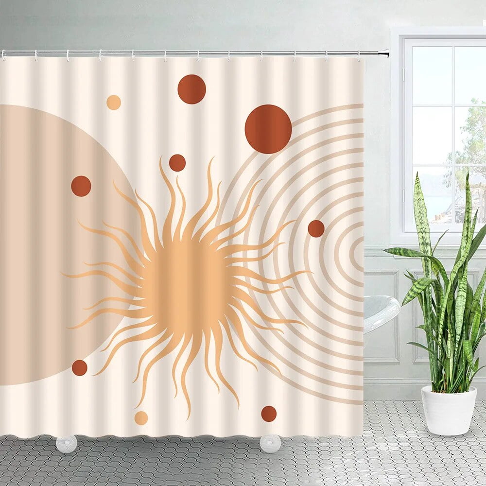 Abstract Mid Century Shower Curtains Geometric Modern Boho Green Plant ...