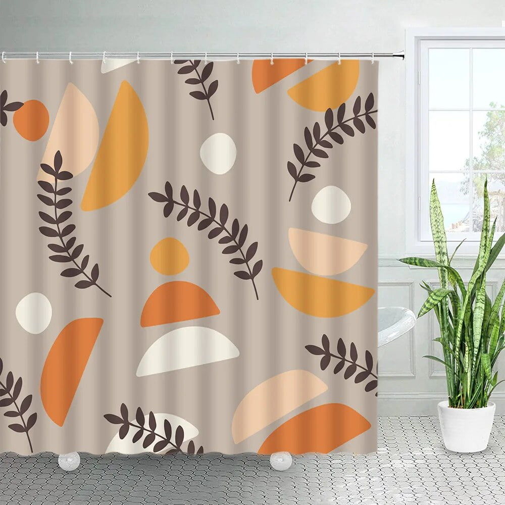 Abstract Mid Century Shower Curtains Geometric Modern Boho Green Plant ...