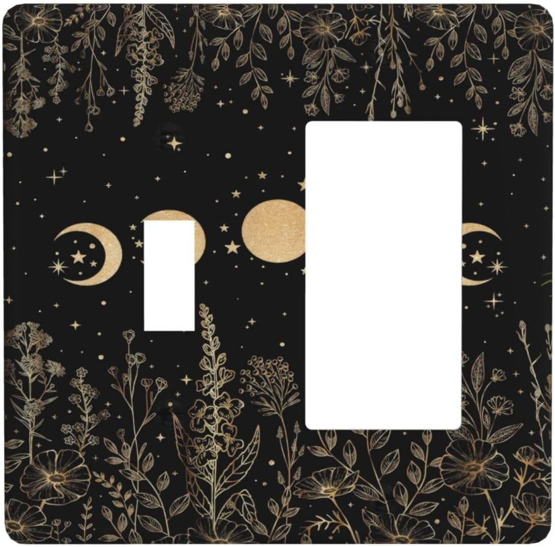 Abstract Mid Century Sun Boho Geometric Leaves 1 Gang Duplex Outlet ...