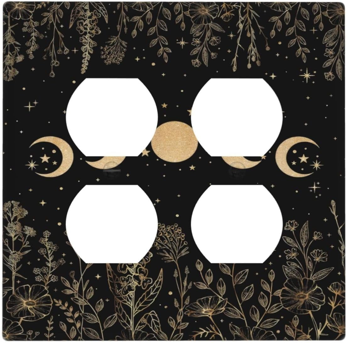 Abstract Mid Century Sun Boho Geometric Leaves 1 Gang Duplex Outlet ...