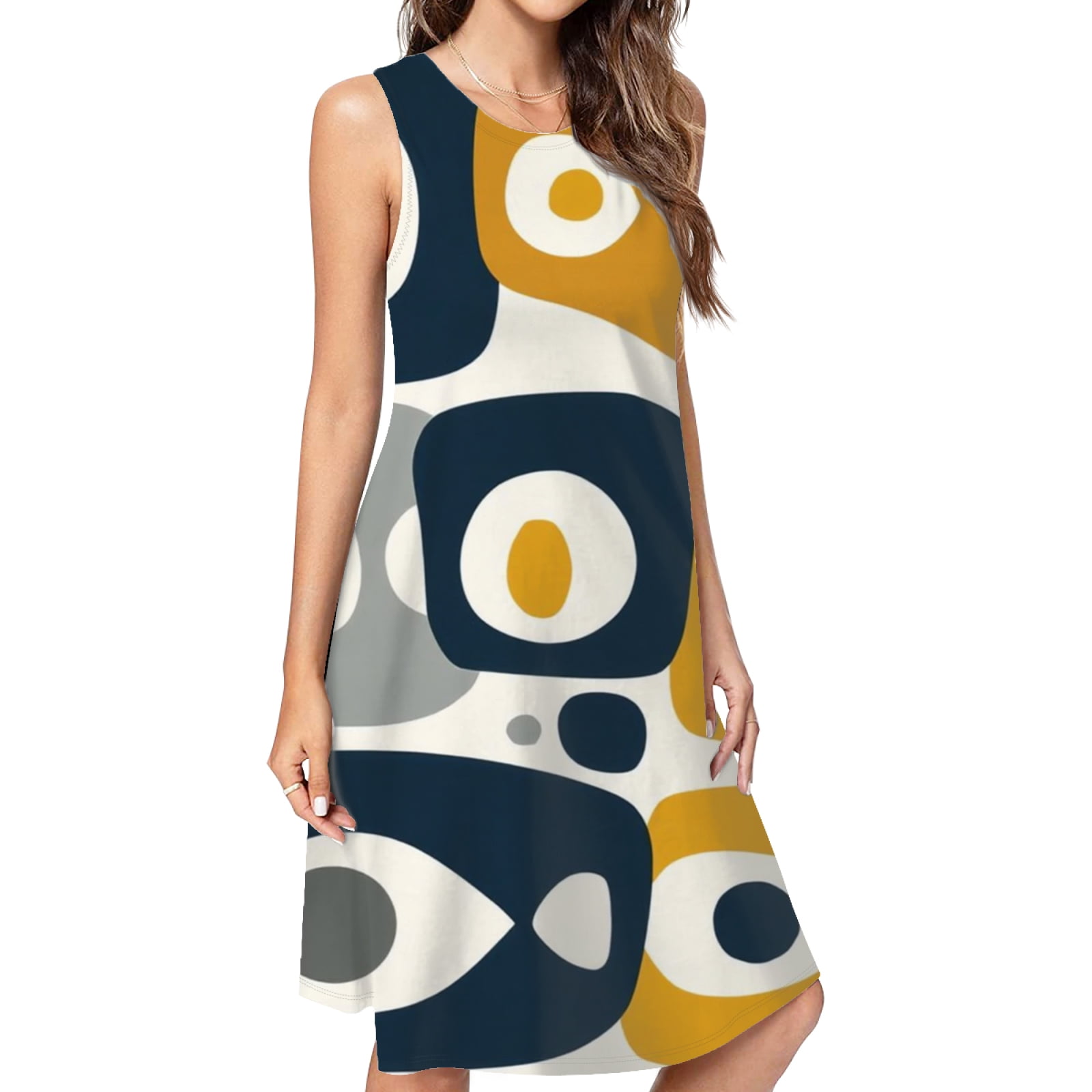 Abstract Midcentury Modern Art Casual Sleeveless Loose Sundress Dress ...