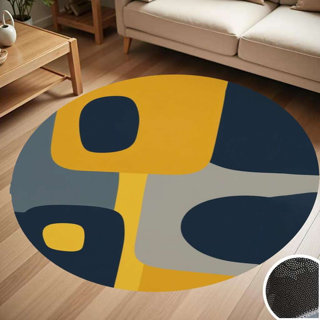 Abstract Midcentury Modern Art Round Carpet Living Room Bedroom Home ...