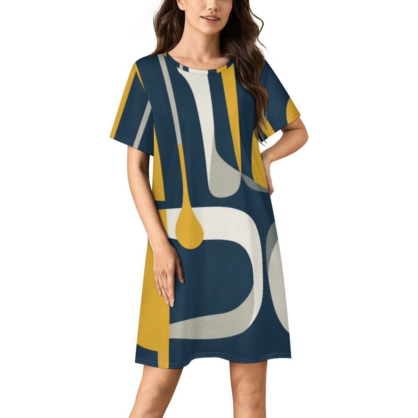 Abstract Midcentury Modern Art Women Nightgown Sleepwear Short Sleeves ...