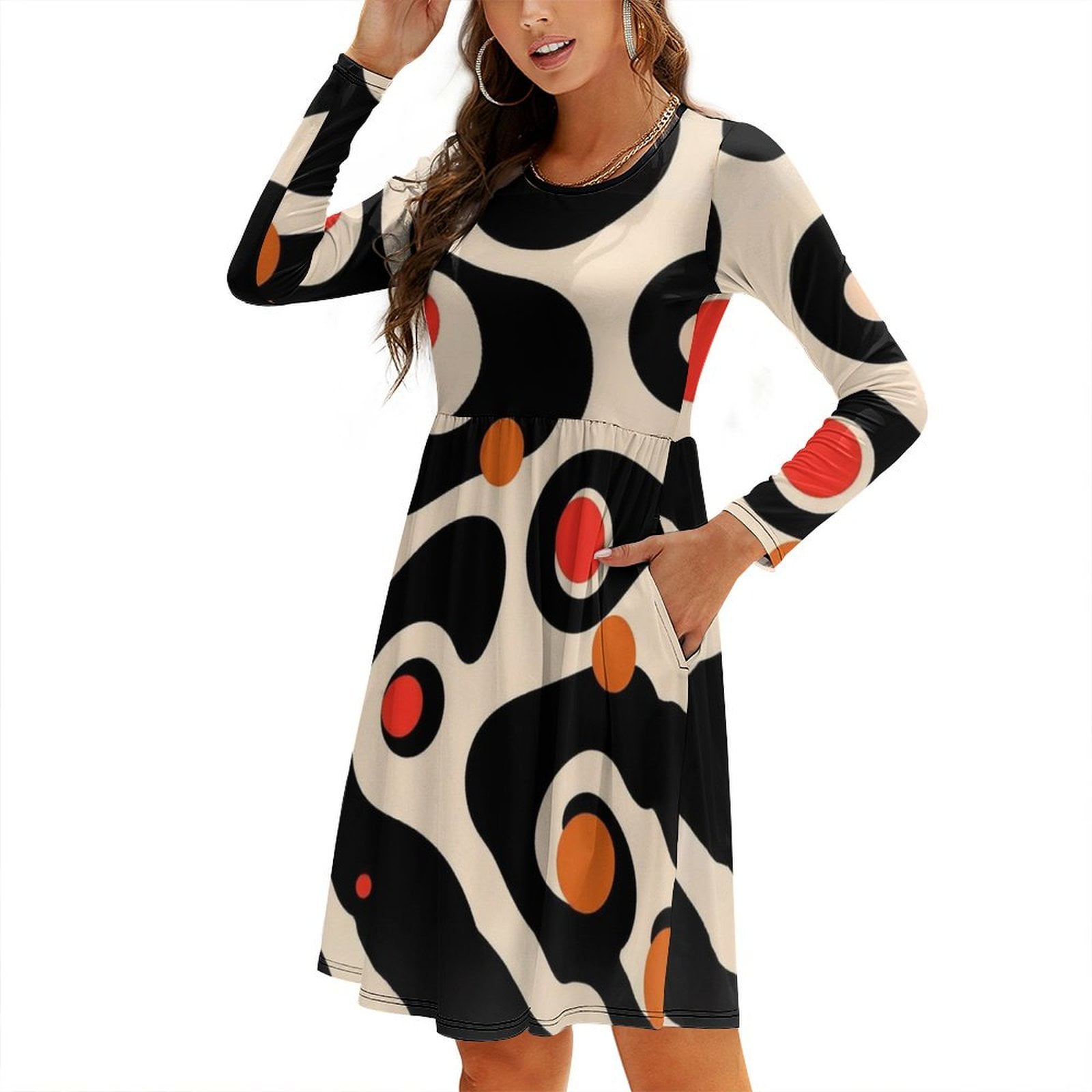 Abstract Midcentury Modern Art Womens Fall Dresses Long Sleeve Crew ...