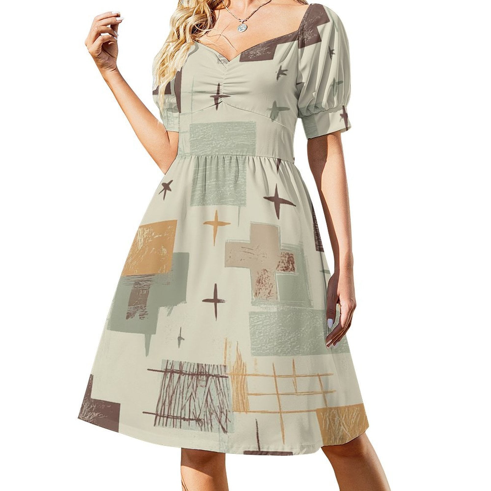 Abstract Midcentury Modern Pattern Short Sleeve Dress Clothes Women's ...