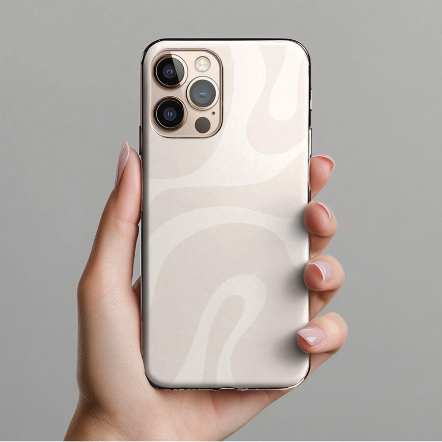Abstract Minimal Neutral Wavy Art Case for iPhone 11 12 13 14 15 16 17 ...