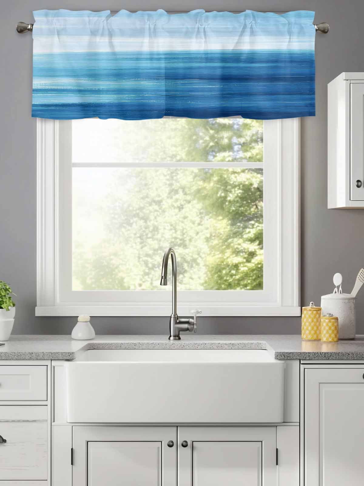Abstract Minimalism Blue Ocean Waves Valances for Windows,Kitchen ...