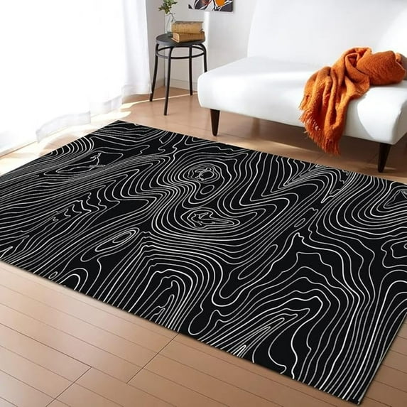 Abstract Minimalist Art Line Area Rugs, Mountain Black And White Line ...