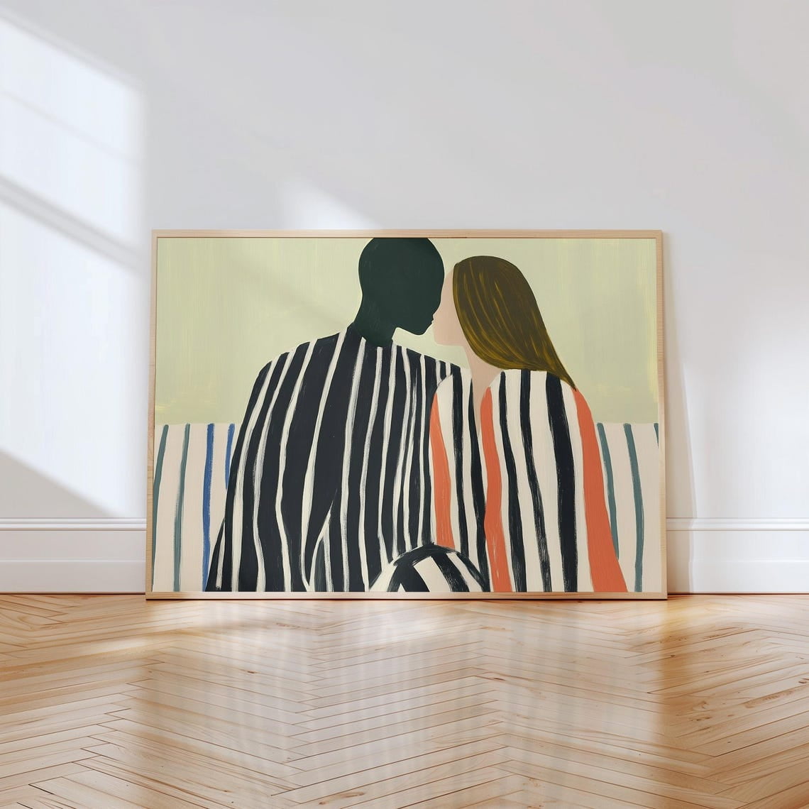 Abstract Minimalist Art Print, Couple In Striped Patterns, Contemporary Love-Inspiredmodern ...