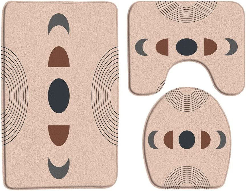 Abstract Minimalist Bath Mat Terracotta Moon Phase Geometric Mid ...