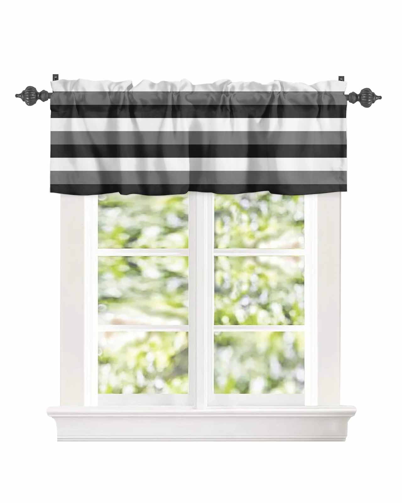 Abstract Minimalist Black Grey White Stripe Window Valances for Kitchen ...