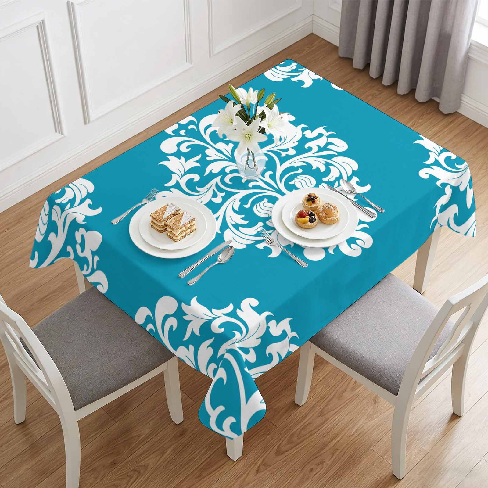 Abstract Minimalist Boho Blue Flower Table Cloth 60x84in, Waterproof ...