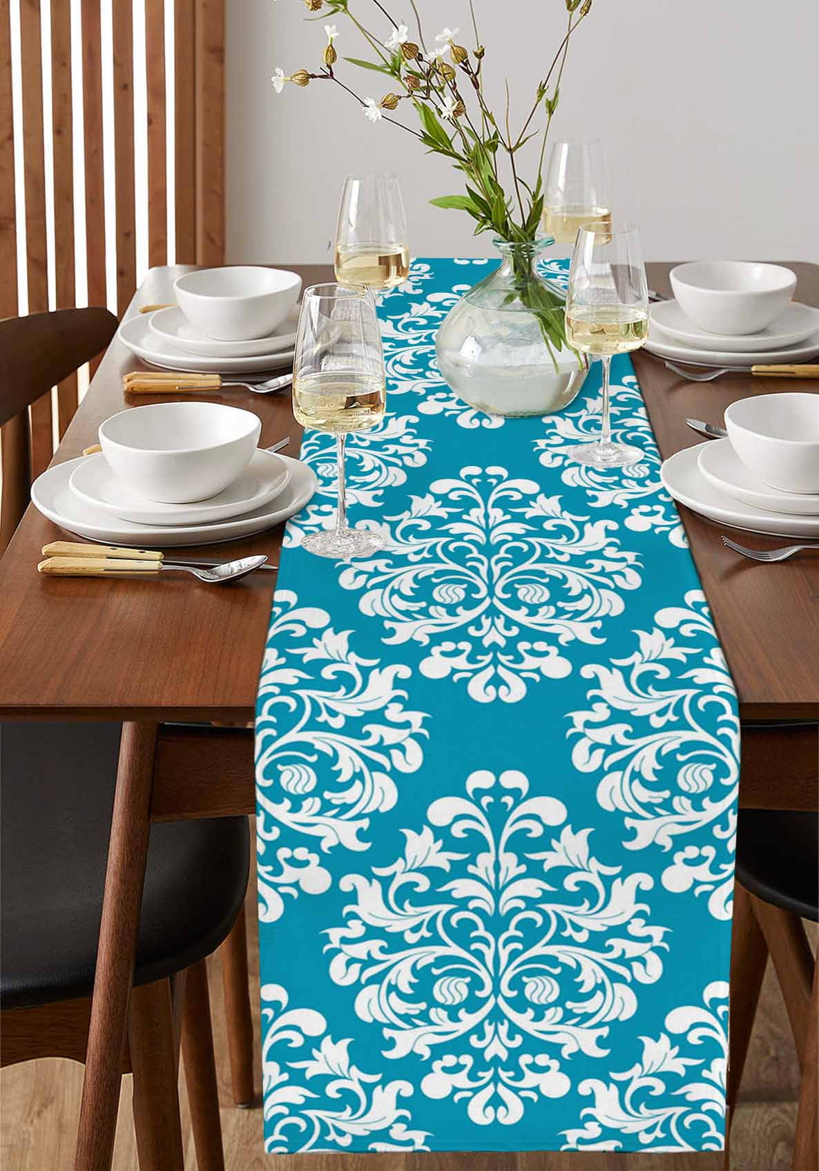 Abstract Minimalist Boho Blue Flower Table Runner 13x70in Non-Slip ...