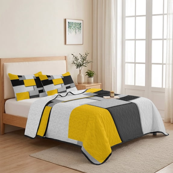 Abstract Minimalist Color Block 3 Pieces Quilt Set,1 Quilt with 2 Shams ...