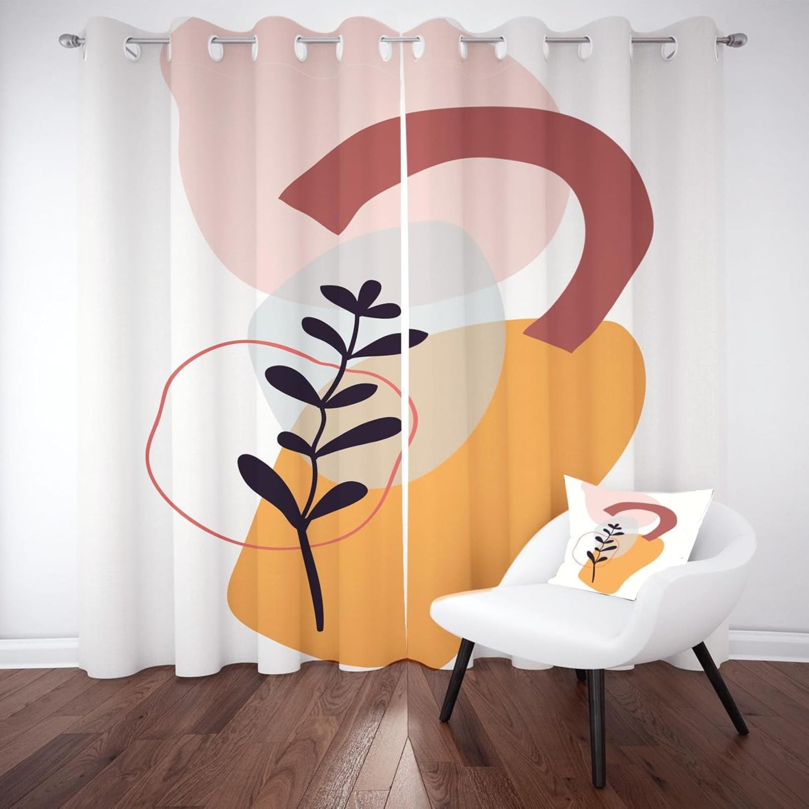 Abstract Minimalist Curtains For Bedroom, Boho Plant Leaf Drapes ...