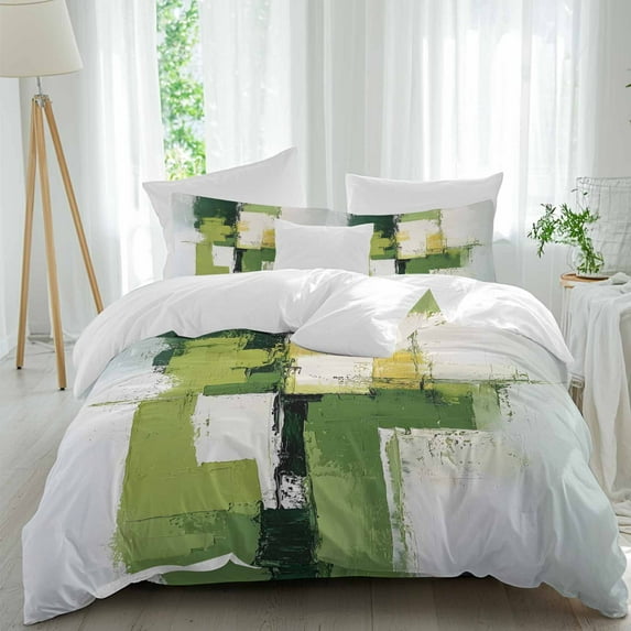 Abstract Minimalist Duvet Cover Set Queen Size, Green Black Oil ...