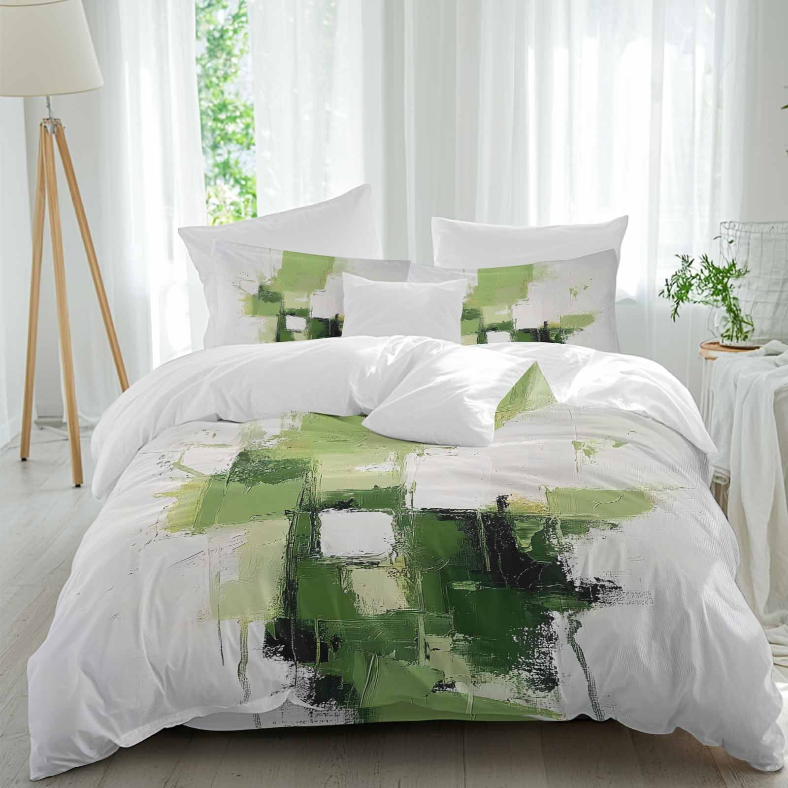 Abstract Minimalist Duvet Cover Set Twin Size, Black Green Oil Painting ...