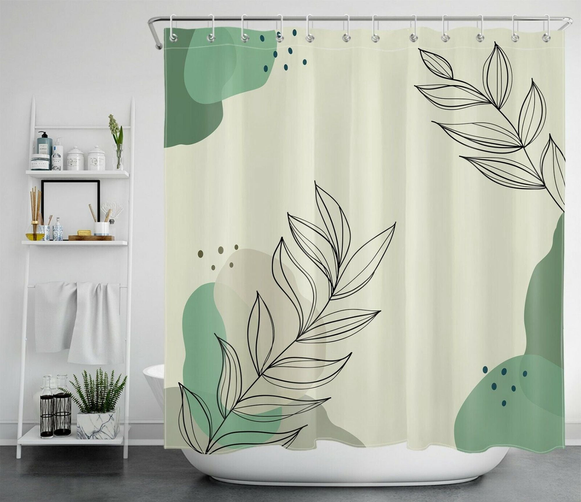 Abstract Minimalist Leaf Shower Curtain Mid Century Modern Art Bathroom ...