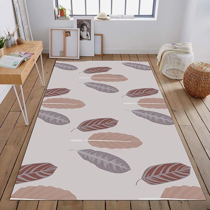 Abstract Minimalist Leaves Area Rugs, Colorful Leaves Art Soft Washable ...