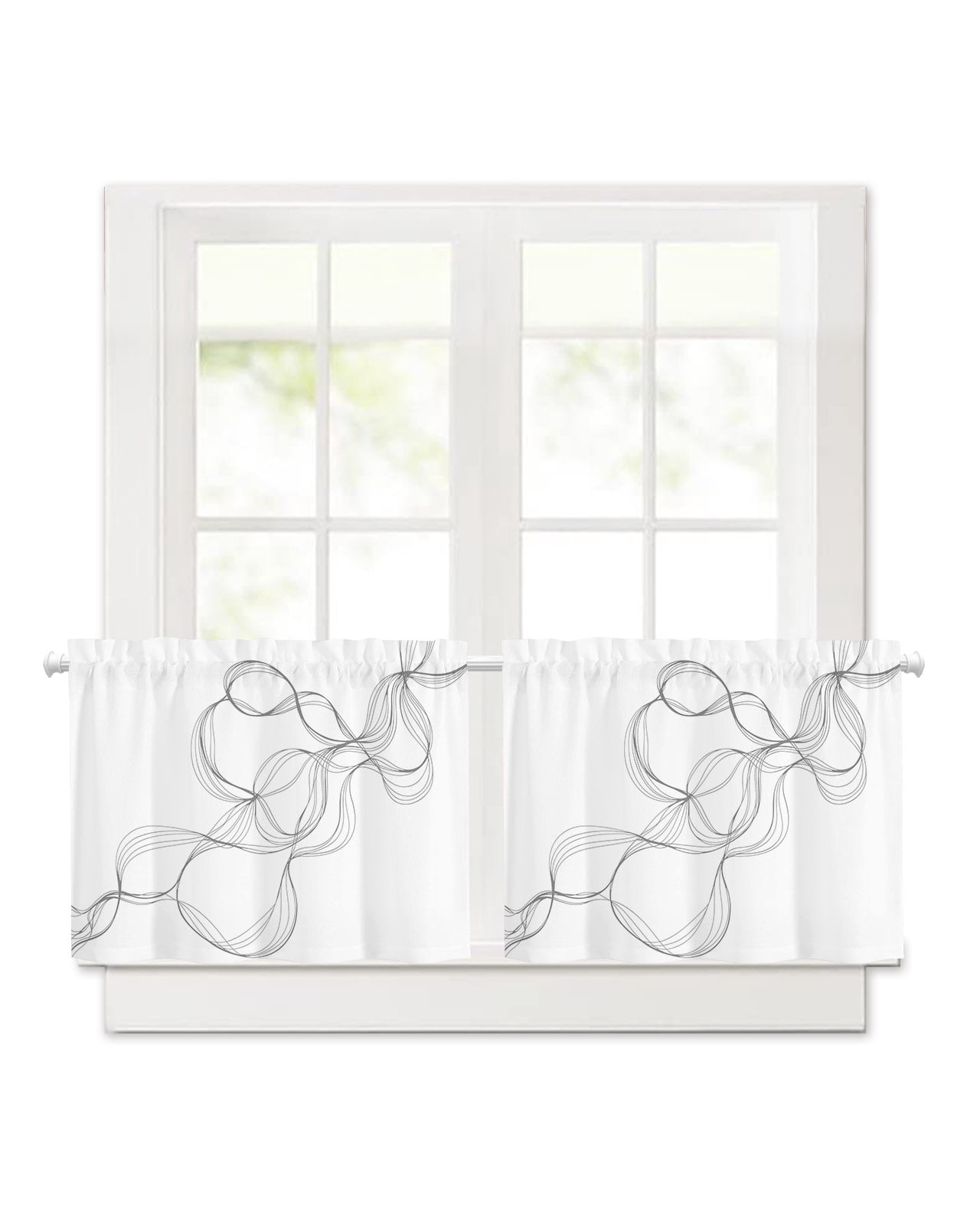 Abstract Minimalist Line on White Short Blackout Curtains 24 Inch Long ...