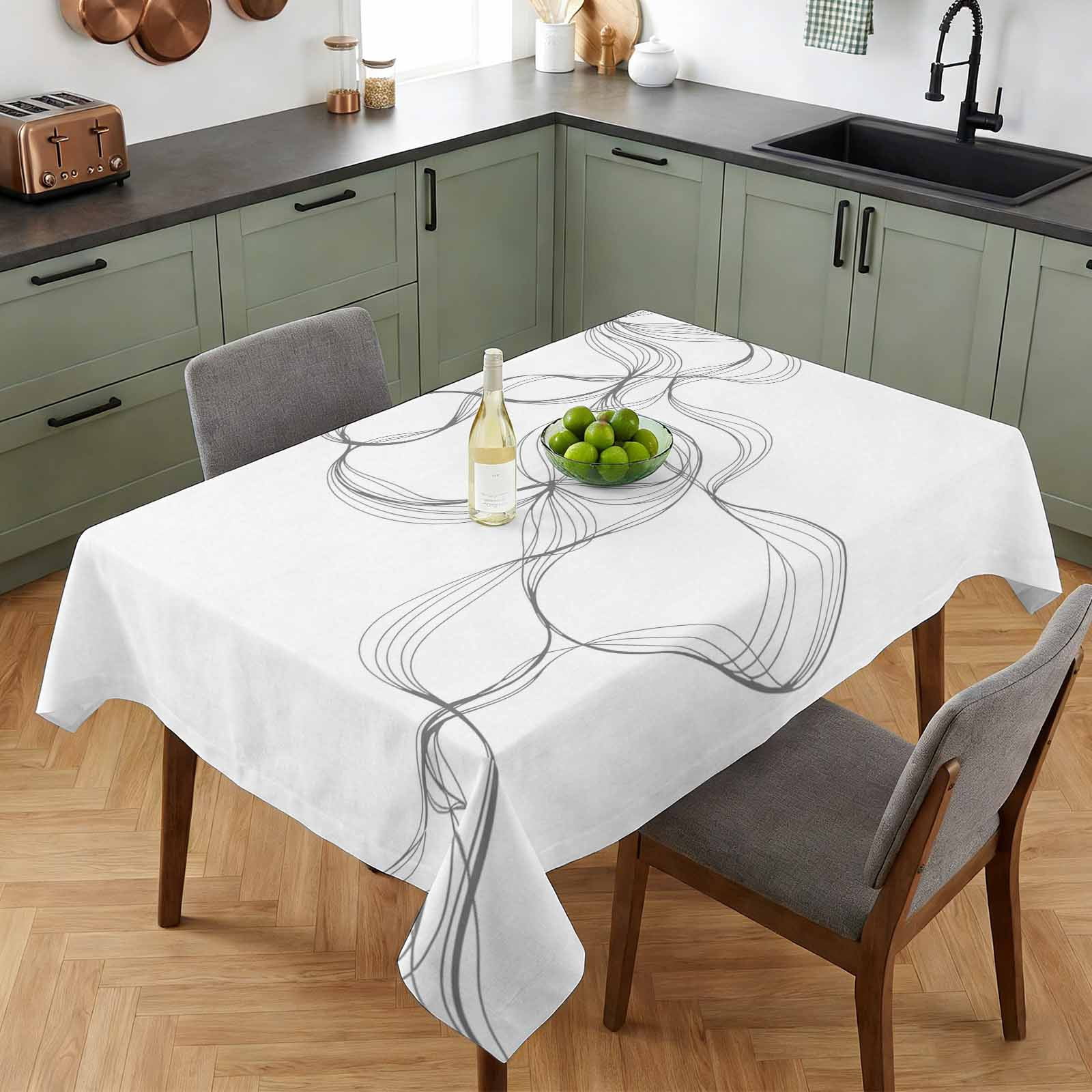 Abstract Minimalist Line on White Table Cloth 52x70in, Waterproof ...