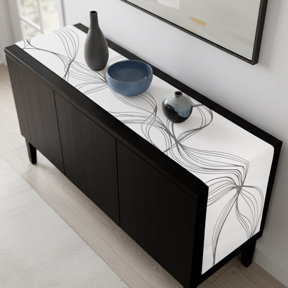 Abstract Minimalist Line on White Table Runner 90 Inches Long,Kitchen ...