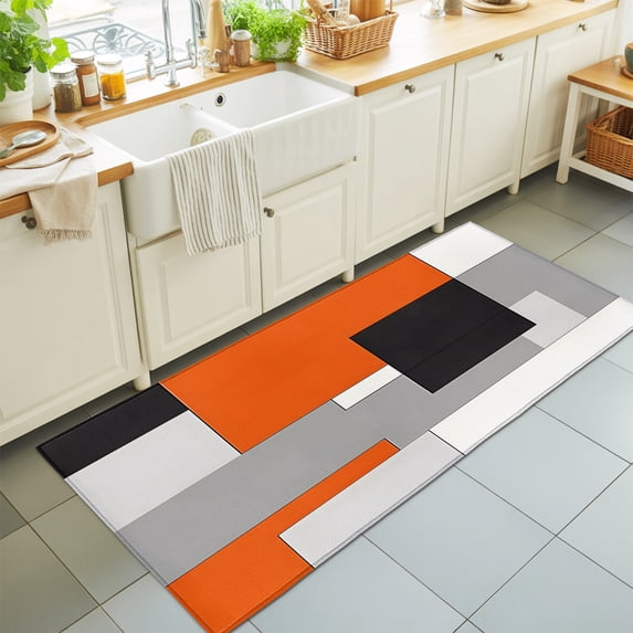 Abstract Minimalist Patchwork Art Rectangle Rug 2'x6' Orange Black Gray ...